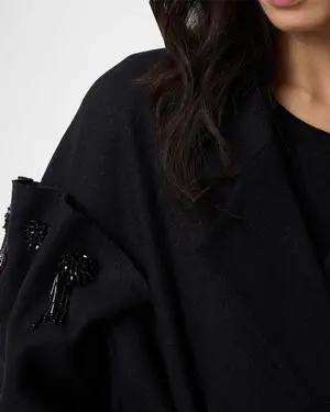 AKYN STUDIO Zaria Embellished Wool Maxi Coat - Black