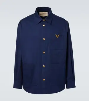 Valentino Garavani Vgold Cotton Gabardine Overshirt - Blue