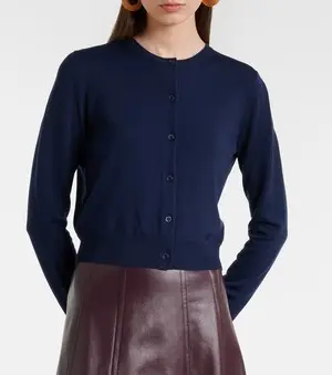 Carolina Herrera Cropped Wool Cardigan - Blue