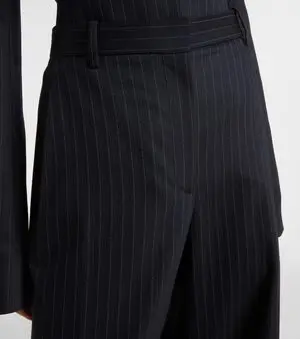 Khaite Linden Pinstripe High-rise Wide-leg Pants - Blue