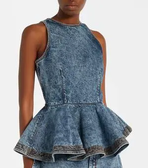 Alaïa Peplum Denim Top - Blue