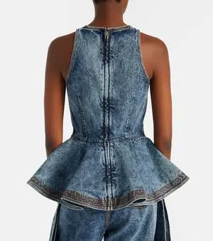 Alaïa Peplum Denim Top - Blue