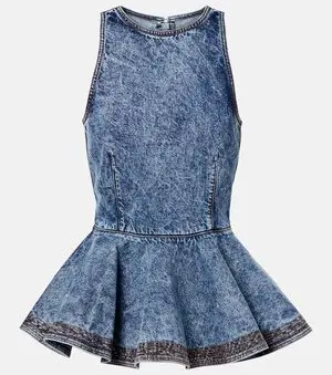 Alaïa Peplum Denim Top - Blue