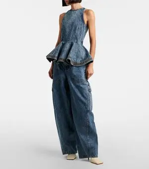 Alaïa Peplum Denim Top - Blue