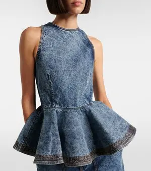 Alaïa Peplum Denim Top - Blue