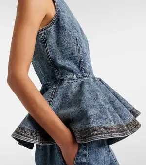 Alaïa Peplum Denim Top - Blue