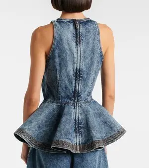 Alaïa Peplum Denim Top - Blue