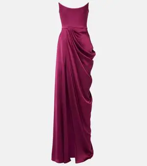 Alex Perry Draped Satin Crepe Bustier Gown - Red