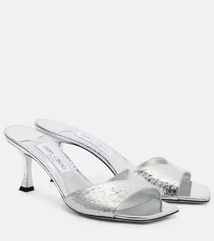 JIMMY CHOO Skye 70 Metallic Leather Mules - Silver