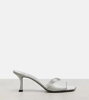 JIMMY CHOO Skye 70 Metallic Leather Mules - Silver