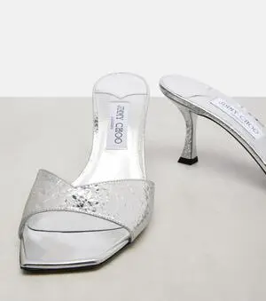 JIMMY CHOO Skye 70 Metallic Leather Mules - Silver