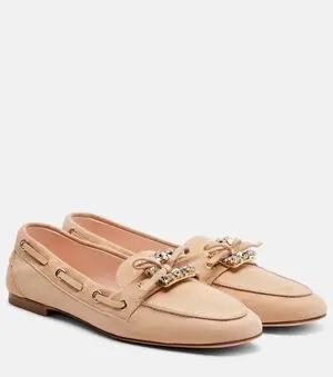 ROGER VIVIER Boat Strass Embellished Suede Boat Shoes - Beige