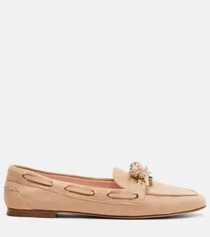 ROGER VIVIER Boat Strass Embellished Suede Boat Shoes - Beige