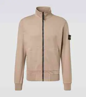 Stone Island Compass Cotton Zip-up Sweatshirt - Beige