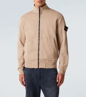Stone Island Compass Cotton Zip-up Sweatshirt - Beige