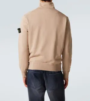 Stone Island Compass Cotton Zip-up Sweatshirt - Beige