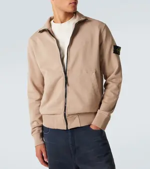 Stone Island Compass Cotton Zip-up Sweatshirt - Beige
