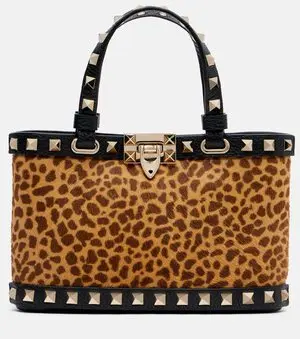 Valentino Garavani Rockstud Calf Hair Top-Handle Bag Brown