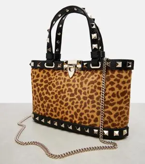 Valentino Garavani Rockstud Calf Hair Top-handle Bag - Brown