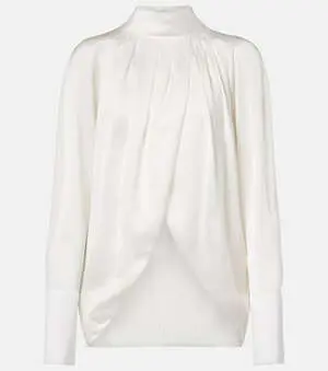 Balmain Draped Silk Satin Blouse - White