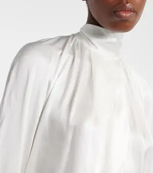 Balmain Draped Silk Satin Blouse - White