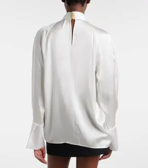 Balmain Draped Silk Satin Blouse - White