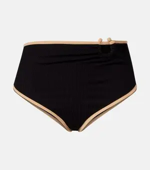 Johanna Ortiz Ribbed-knit Bikini Bottoms - Black