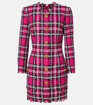Balmain Plaid Cotton And Wool-blend Minidress