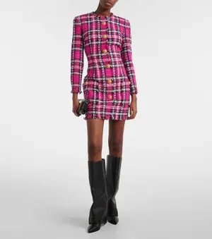 Balmain Plaid Cotton And Wool-blend Minidress