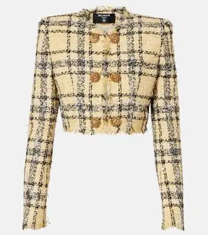 Balmain Cropped Sequined Tweed Jacket - Multicoloured