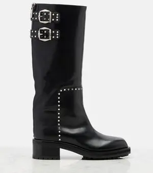JIMMY CHOO Brooklyn Leather Biker Boots - Black