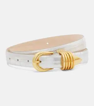 DEHANCHE Déhanche Hollyhock Croc-Effect Mirrored Leather Belt Silver