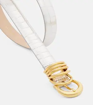 DEHANCHE Déhanche Hollyhock Croc-effect Mirrored Leather Belt - Silver