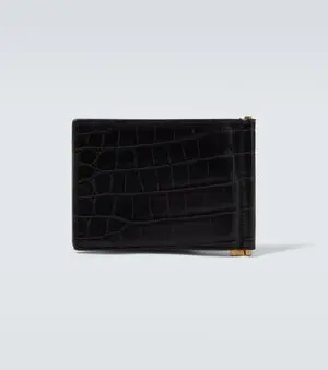 Saint Laurent Tiny Cassandre Croc-effect Leather Wallet - Black