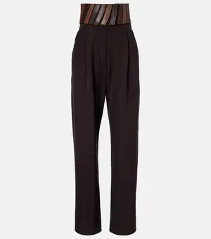 Alaïa Leather-trimmed Wool Straight Pants