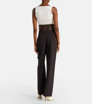 Alaïa Leather-trimmed Wool Straight Pants