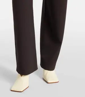 Alaïa Leather-trimmed Wool Straight Pants