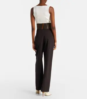 Alaïa Leather-trimmed Wool Straight Pants