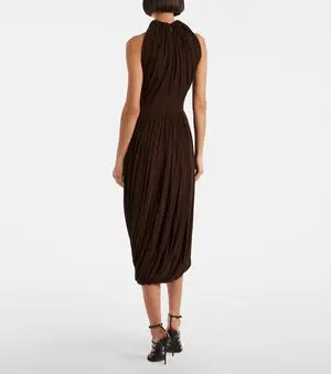 Alaïa Gathered Pleated Halterneck Midi Dress - Brown