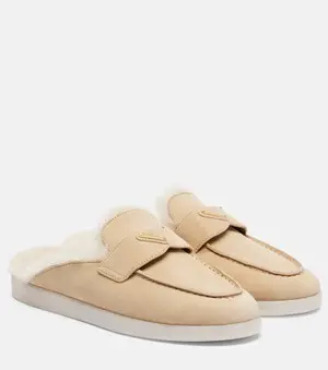 PRADA Prada Shearling-Lined Suede Mules