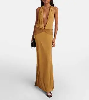 Christopher Esber Suede-trimmed Jersey Gown