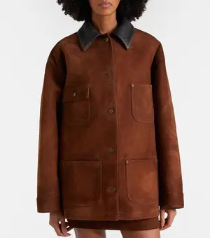 Prada Suede Field Jacket With Leather Trim - Brown