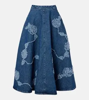ROTATE BY BIRGER CHRISTENSEN Berty Embroidered Denim Midi Skirt