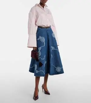 ROTATE BY BIRGER CHRISTENSEN Berty Embroidered Denim Midi Skirt