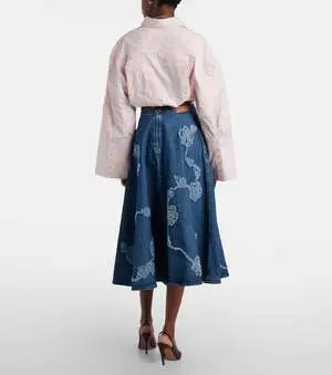 ROTATE BY BIRGER CHRISTENSEN Berty Embroidered Denim Midi Skirt