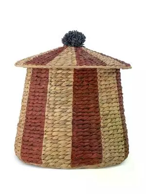 BLOOMINGVILLE Birsen Striped-pattern Pompom-detail Basket - Neutrals