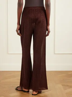 Oseree Lumière Metallic Stretch-knit Wide-leg Pants - Brown