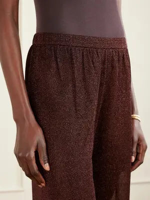 Oseree Lumière Metallic Stretch-knit Wide-leg Pants - Brown