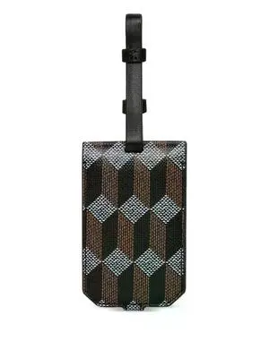 AU DEPART Geometric Print Leather Luggage Tag
