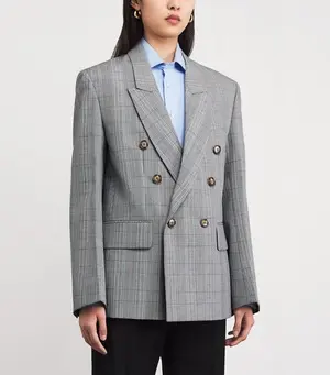Victoria Beckham Virgin Wool Check Double-breasted Blazer